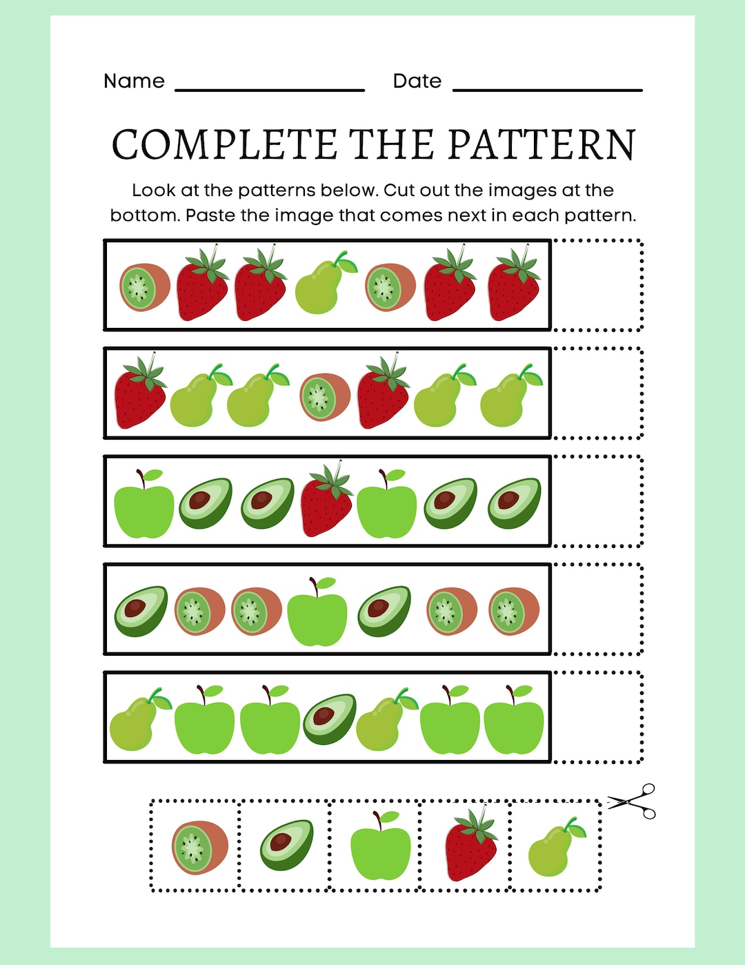 Complete the Pattern Cut and Paste | Cut and Paste Worksheet | Great ...