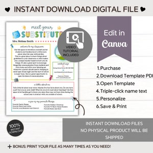 Meet the Sub Substitute Teacher Template | Editable Printable ...