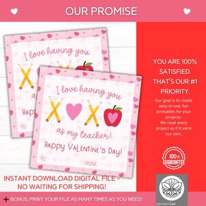 Daycare Teacher School Valentine Gift Tag Printable Valentine Gift Tags ...