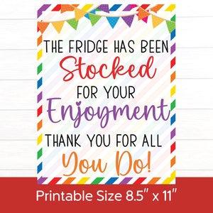 Staff Appreciation Fridge Has Been Stocked Sign Printable | Teacher ...