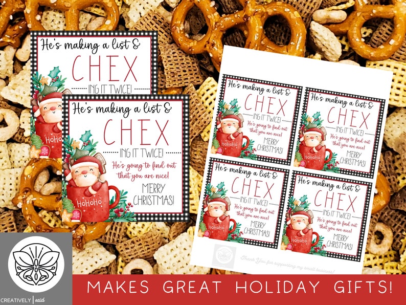 Chex Mix Gift Tag | Printable Christmas Treat Tag | Holiday Treat Tag ...