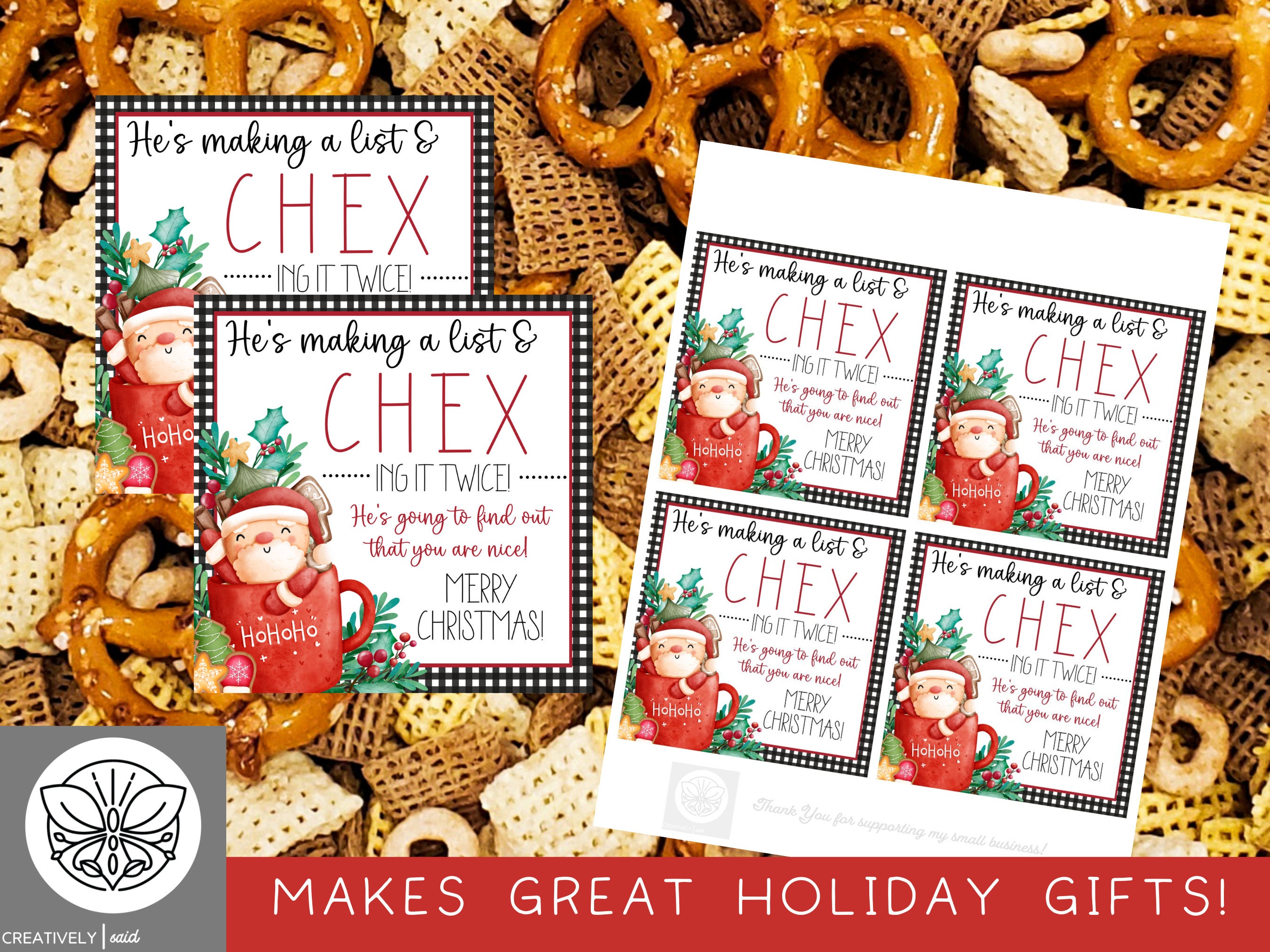 Chex Mix Gift Tag | Printable Christmas Treat Tag | Holiday Treat Tag ...