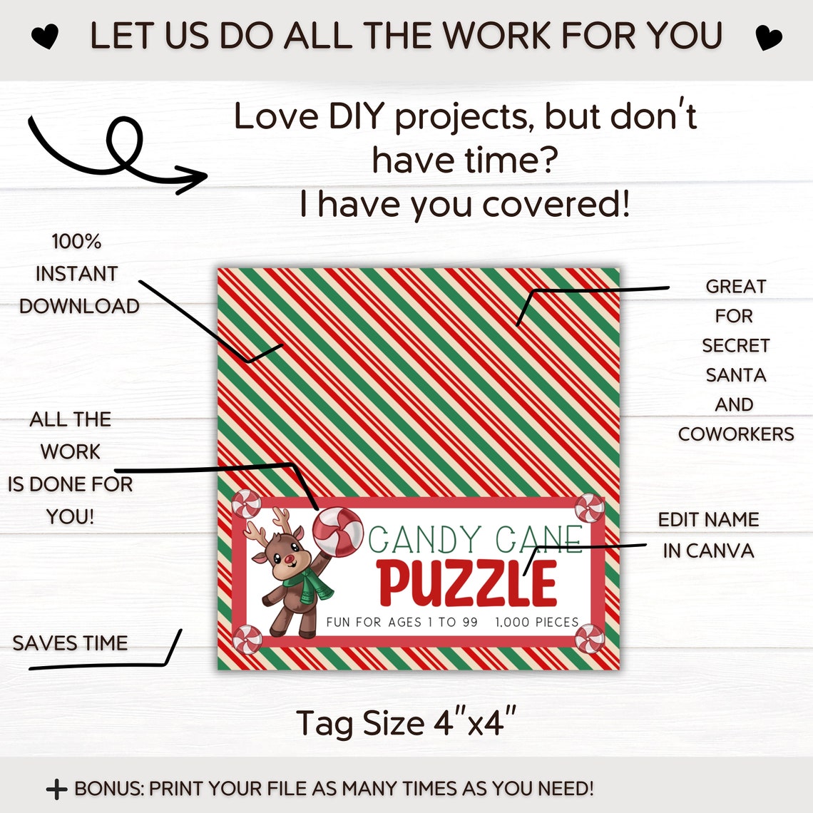 Editable Christmas Candy Cane Puzzle White Elephant Gag Gift | Secret ...