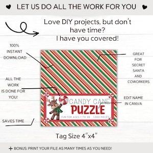 Editable Christmas Candy Cane Puzzle White Elephant Gag Gift | Secret ...