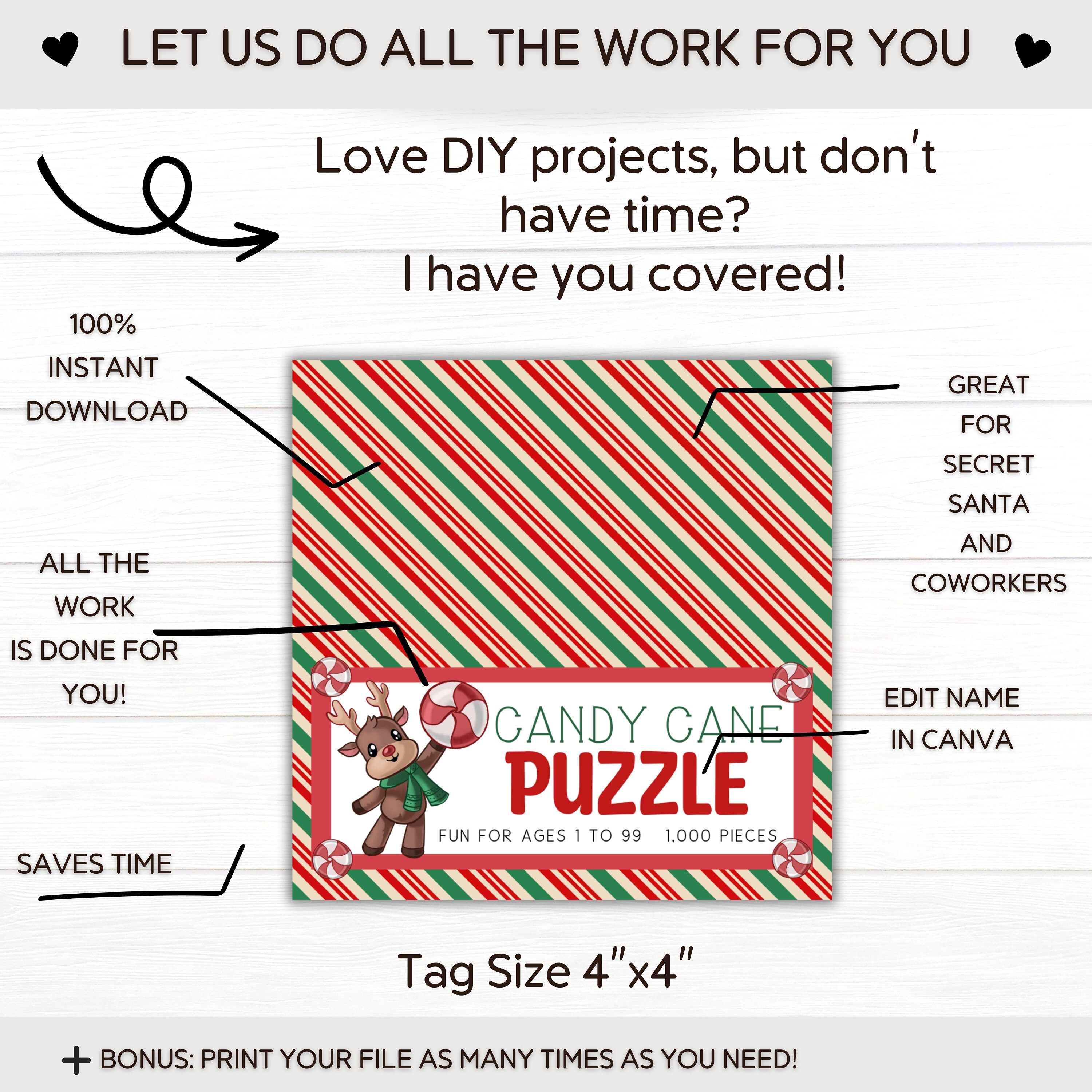 Editable Christmas Candy Cane Puzzle White Elephant Gag Gift | Secret ...