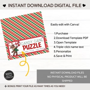Editable Christmas Candy Cane Puzzle White Elephant Gag Gift | Secret ...