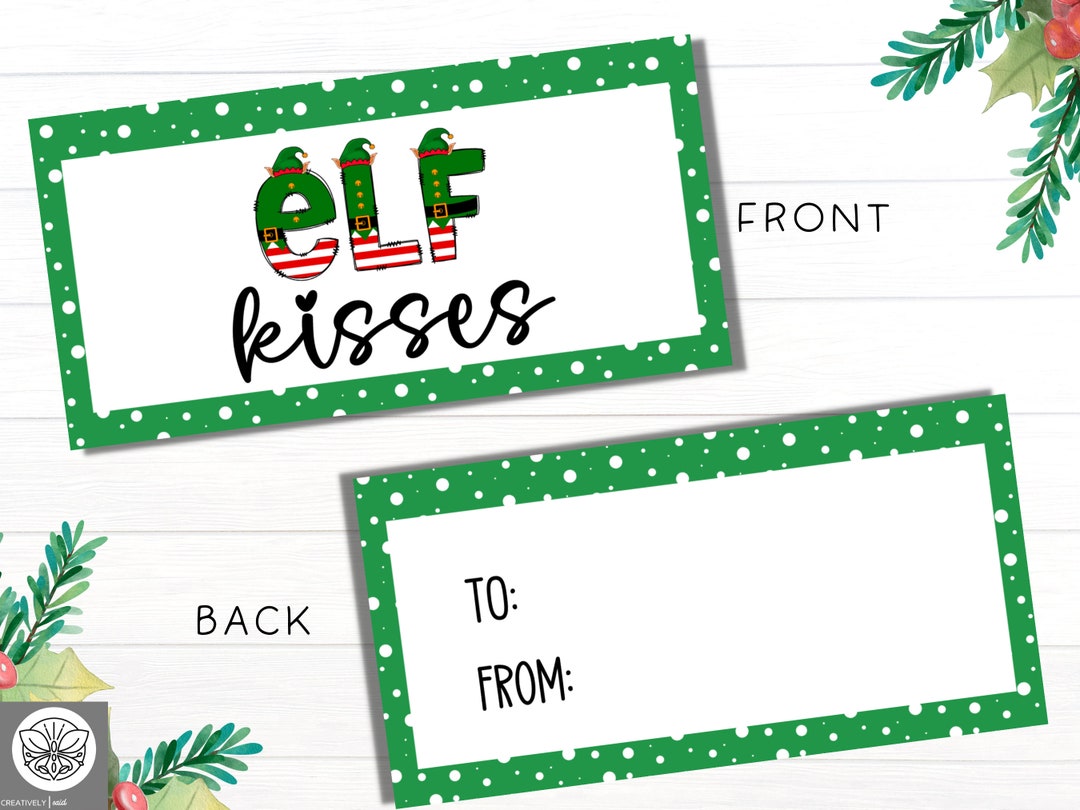 Elf Kisses Christmas Tag Elf Favor Tag Elf Cookie Tag Christmas Cookie ...