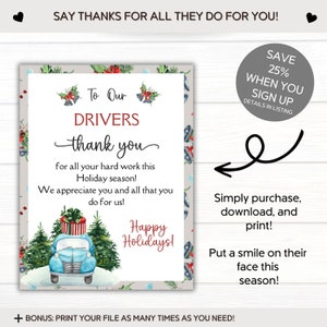 Delivery Driver Thank You Sign Christmas Snack Drink Sign Red Truck ...