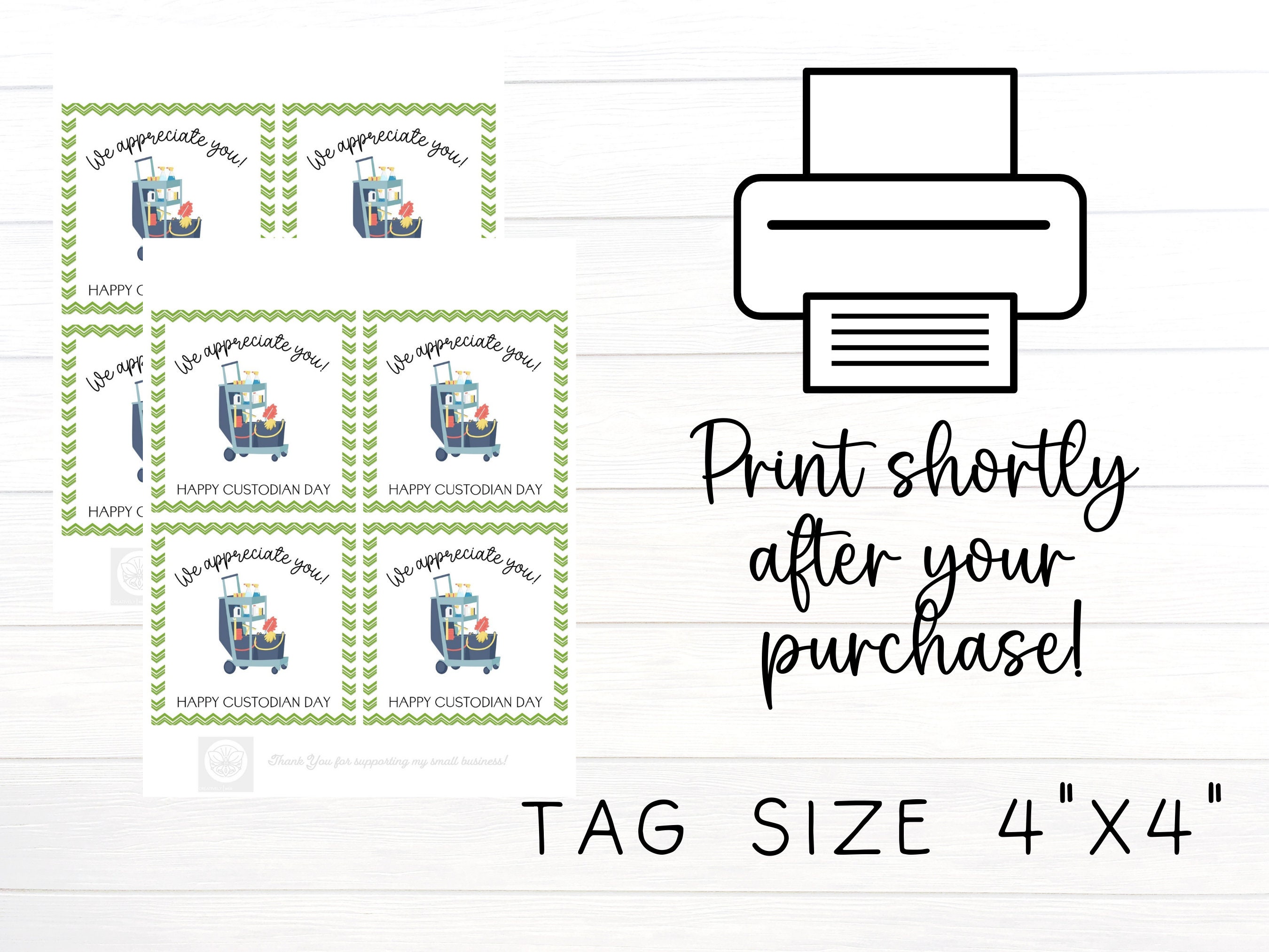 Custodian Appreciation Day Printable Gift Tag | Janitor Thank You Gift ...