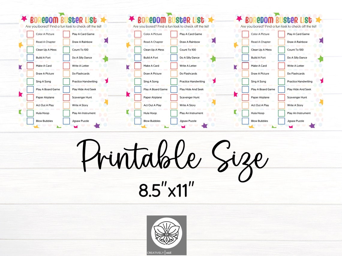 I'm Bored Checklist Printable Checklist Kids Checklist - Etsy