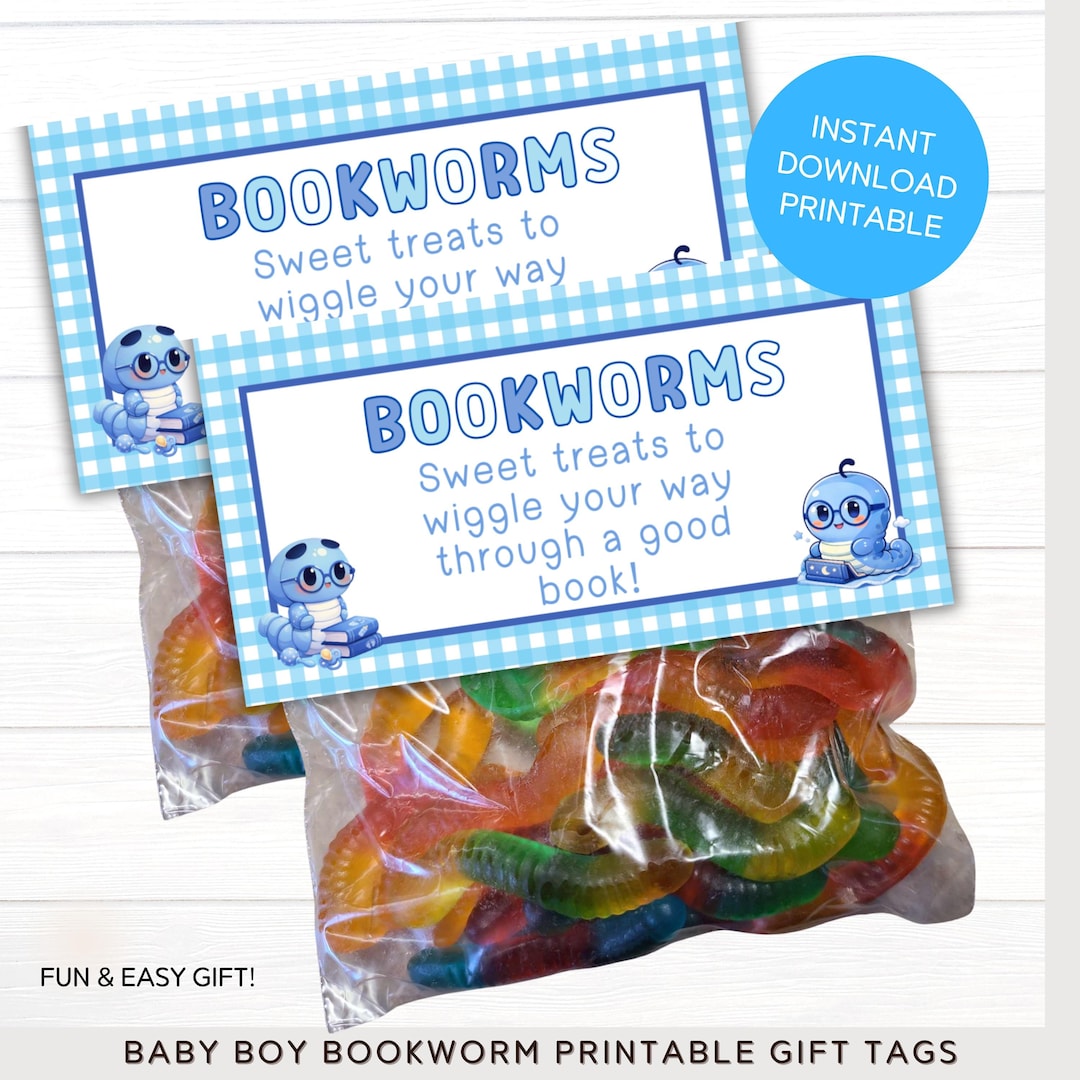 Baby Shower Bookworm Favor Tag | Printable Book-themed Gift Tag for ...