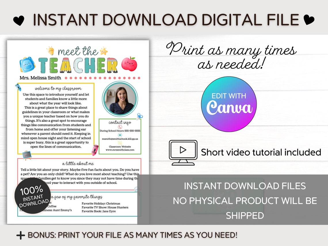 Meet the Teacher Template | Editable Teacher Printable | Editable Canva ...