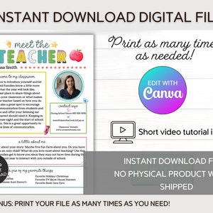 Meet the Teacher Template | Editable Teacher Printable | Editable Canva ...