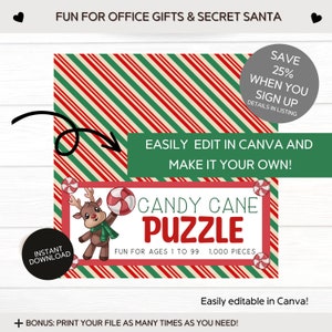 Editable Christmas Candy Cane Puzzle White Elephant Gag Gift | Secret ...