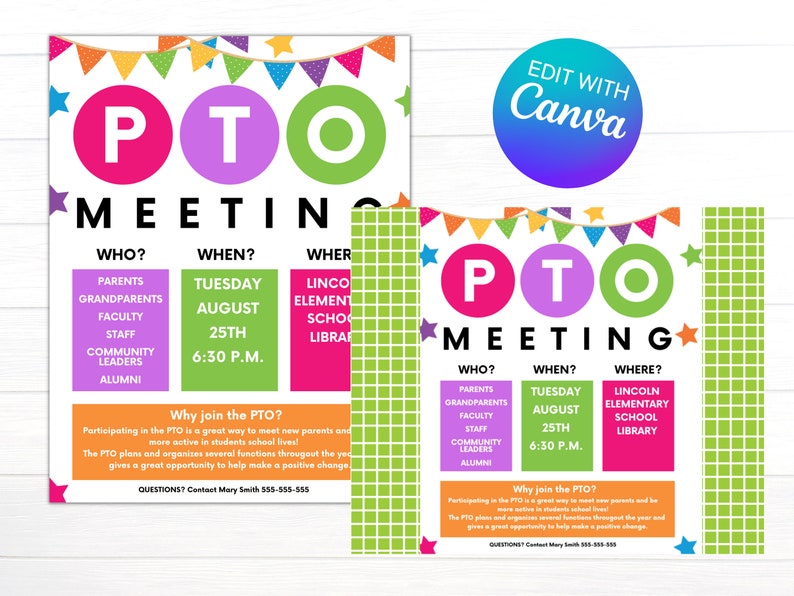 PTO Templates | PTO Meeting Flyer | Back to School PTO Meeting ...