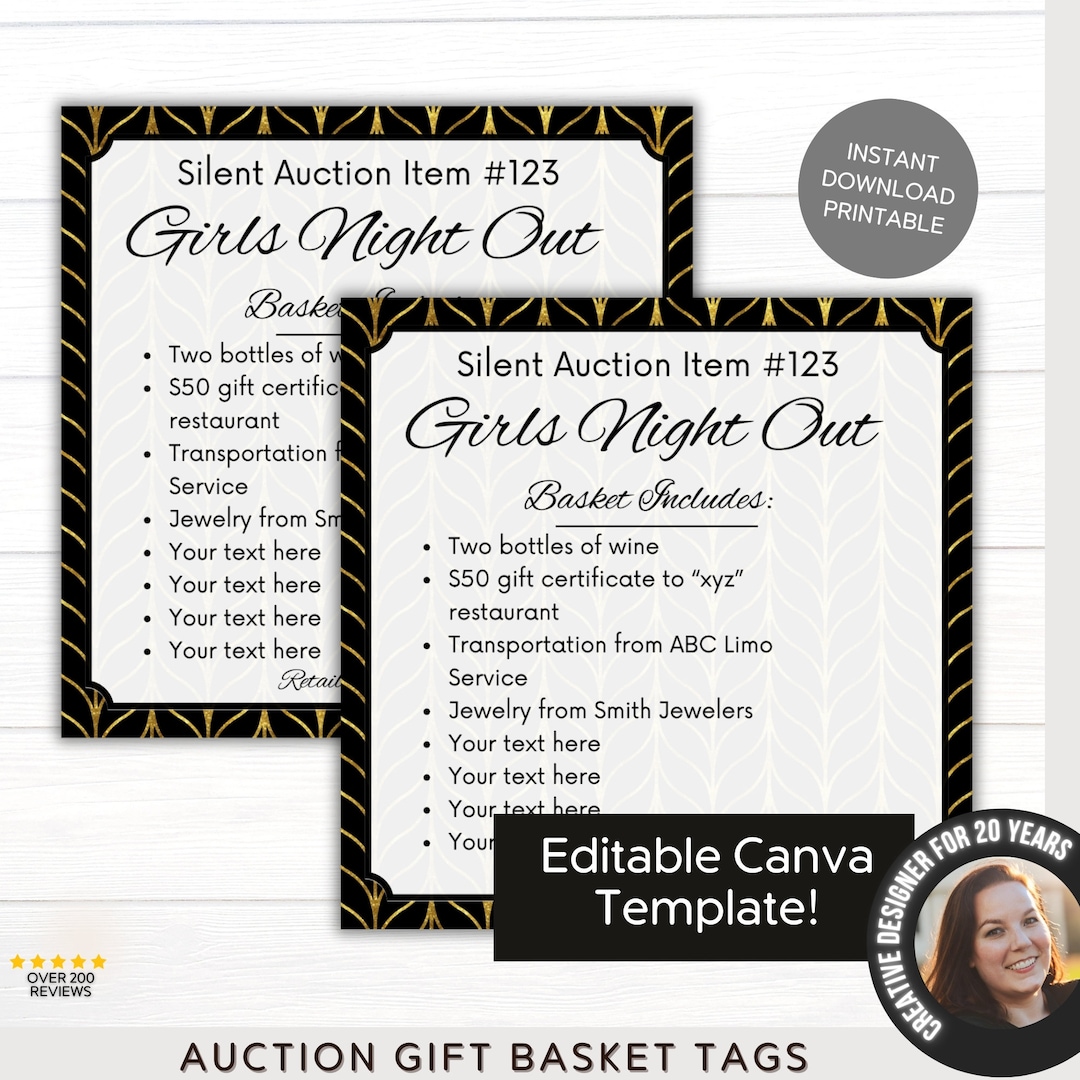 Fundraiser Auction Gift Baskets Form Flyer | Basket Bid Description List Template | School ...