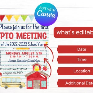 Editable Canva Template PTO Meeting Flyer | Editable Canva Template ...