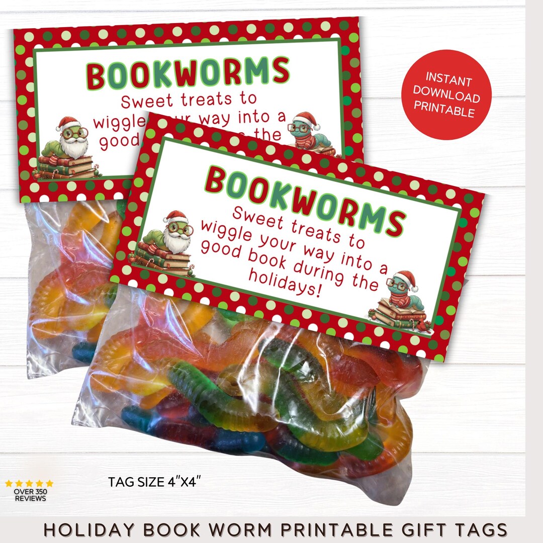 Christmas Bookworm Gift Treat Tag Goodie Bag | Goody Teacher Student ...