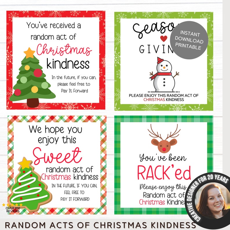 Christmas Random Act of Kindness Cards | Pay It Forward | Printable ...