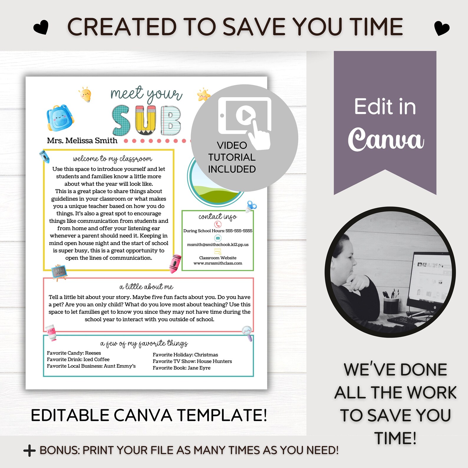 Meet the Sub Substitute Teacher Template | Editable Printable ...