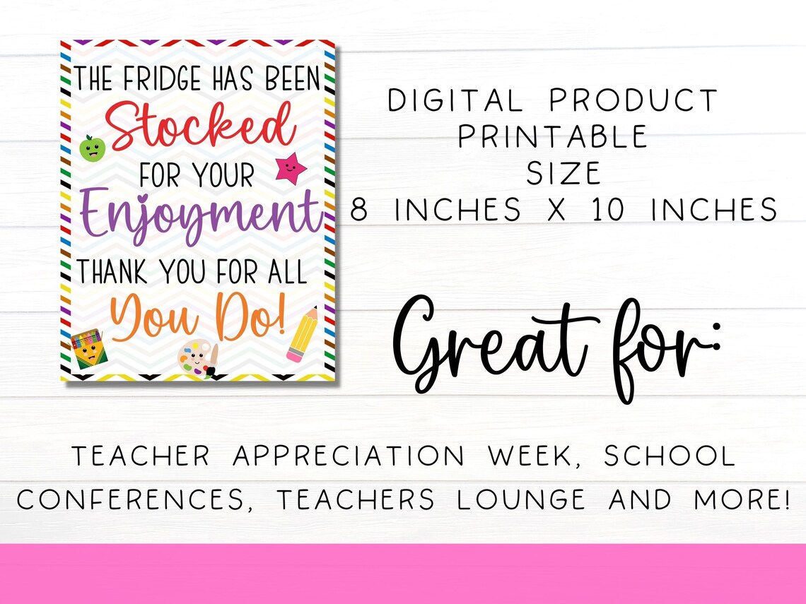 Staff Appreciation Fridge Has Been Stocked Sign Printable | Teacher ...
