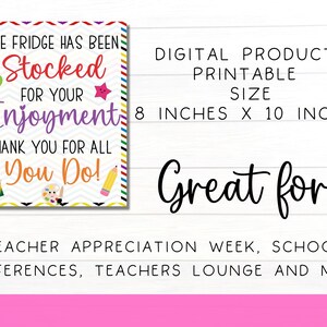 Staff Appreciation Fridge Has Been Stocked Sign Printable | Teacher ...