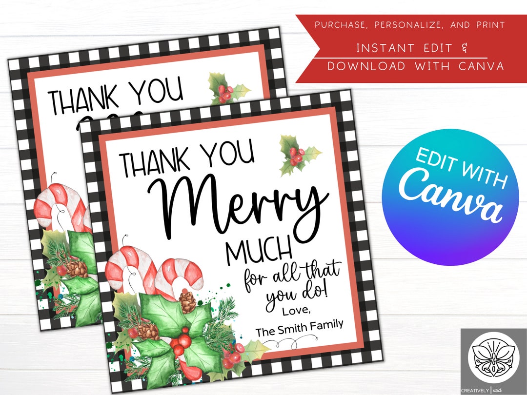 Editable Christmas Thank You Tag Christmas Thank You Gift - Etsy