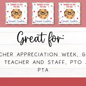 Teacher Appreciation Tags Smart Cookie Tag PTO Teacher Appreciation ...
