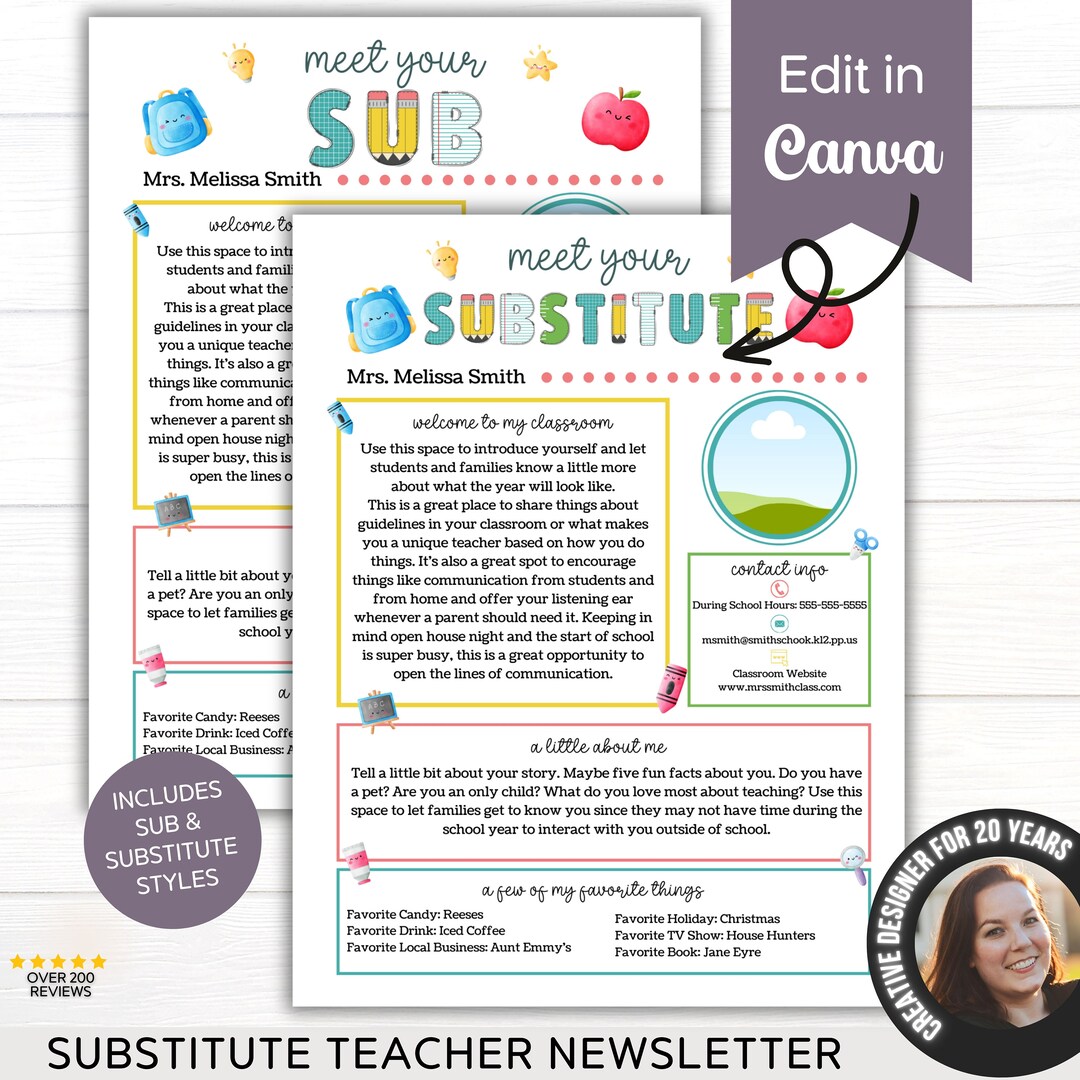 Meet the Sub Substitute Teacher Template | Editable Printable ...