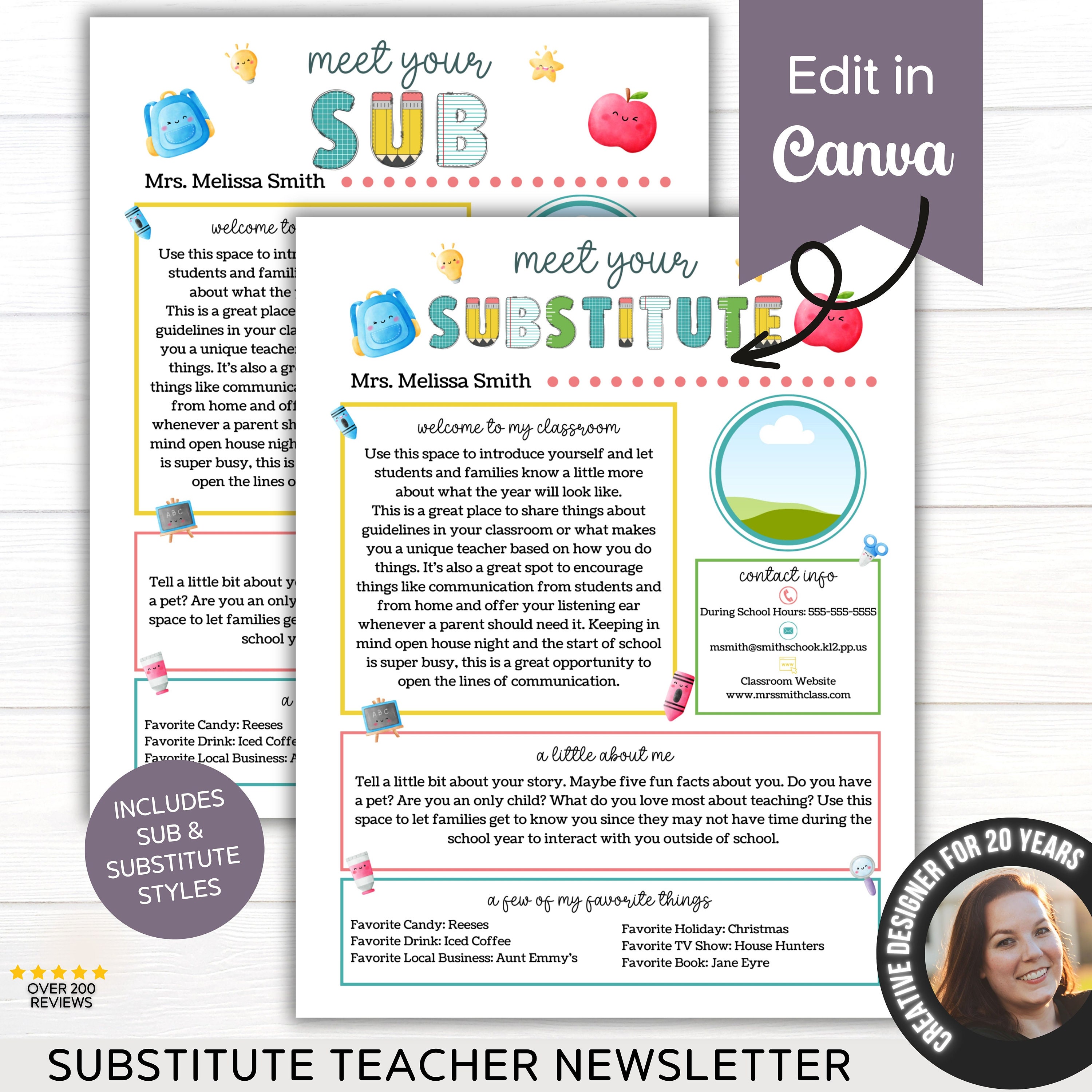 Meet the Sub Substitute Teacher Template | Editable Printable ...