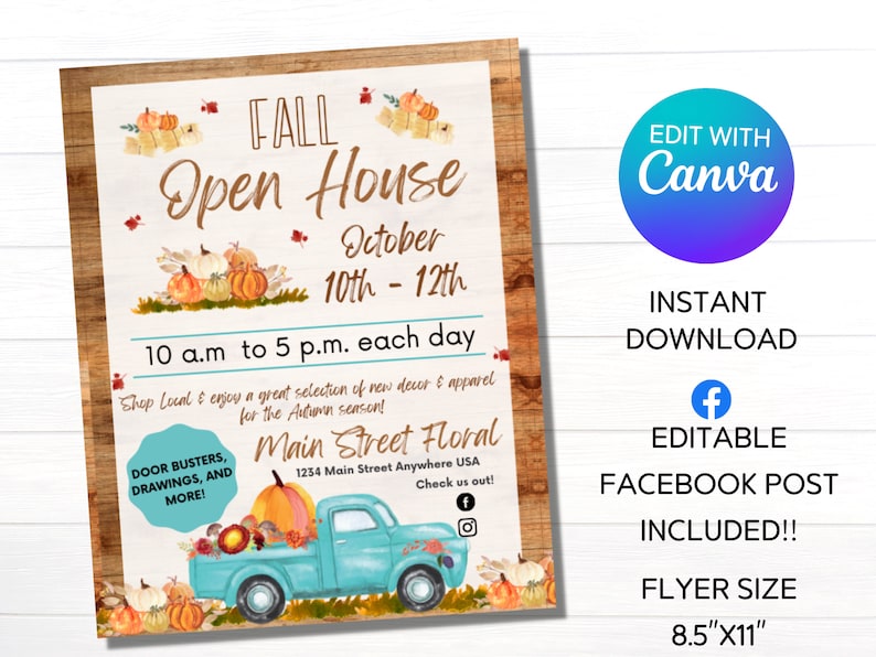 Fall Open House Flyer Small Business Marketing Editable - Etsy