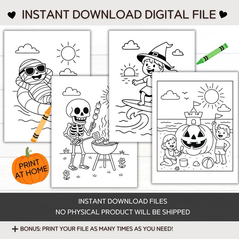 Happy Summerween Printable Coloring Pages | Kids Halloween Spooky ...