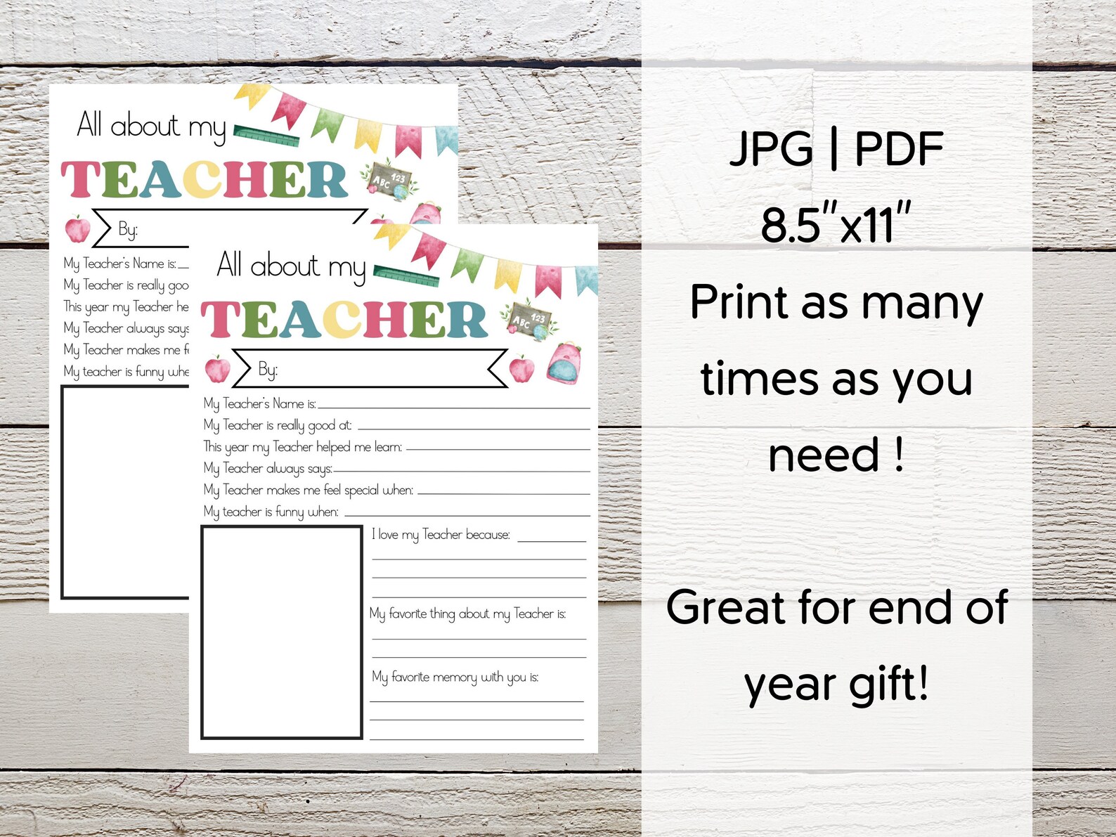 All About My Teacher Printable My Favorite Teacher Teacher - Etsy
