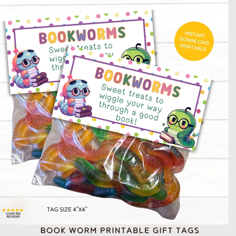 Bookworm Gift Treat Tag Goodie Bag | Goody Teacher Student Gifts ...