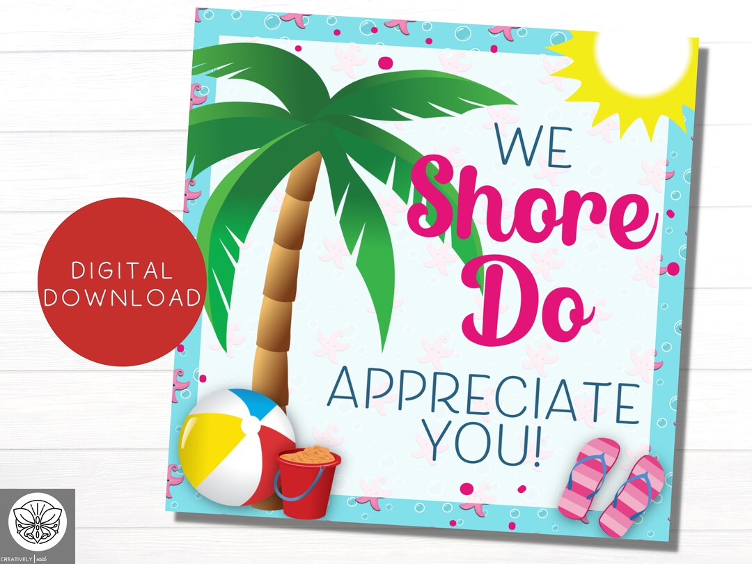 Beach Theme Appreciation Gift Tag Printable | Nurses Teachers Social ...