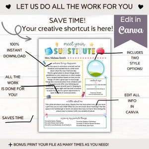 Meet the Sub Substitute Teacher Template | Editable Printable ...