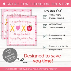 Daycare Teacher School Valentine Gift Tag Printable Valentine Gift Tags ...