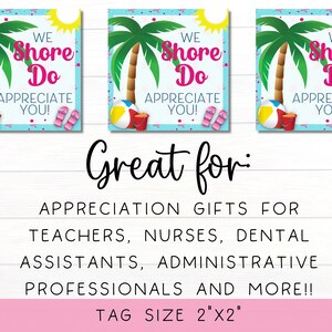 Beach Theme Appreciation Gift Tag Printable , Nurses Teachers Social ...