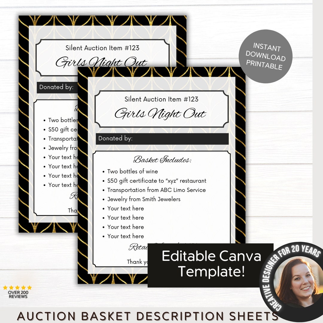 Fundraiser Auction Gift Baskets Form Flyer | Basket Bid Description ...