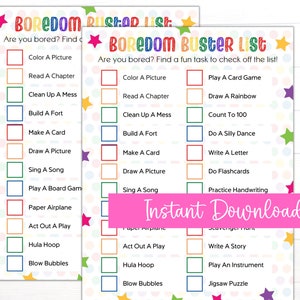 I'm Bored Checklist Printable Checklist Kids Checklist - Etsy