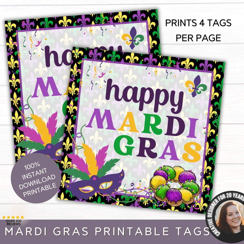 Mardi Gras King Cake Gift Tag Printable | Cocktail Party Favor Tags ...