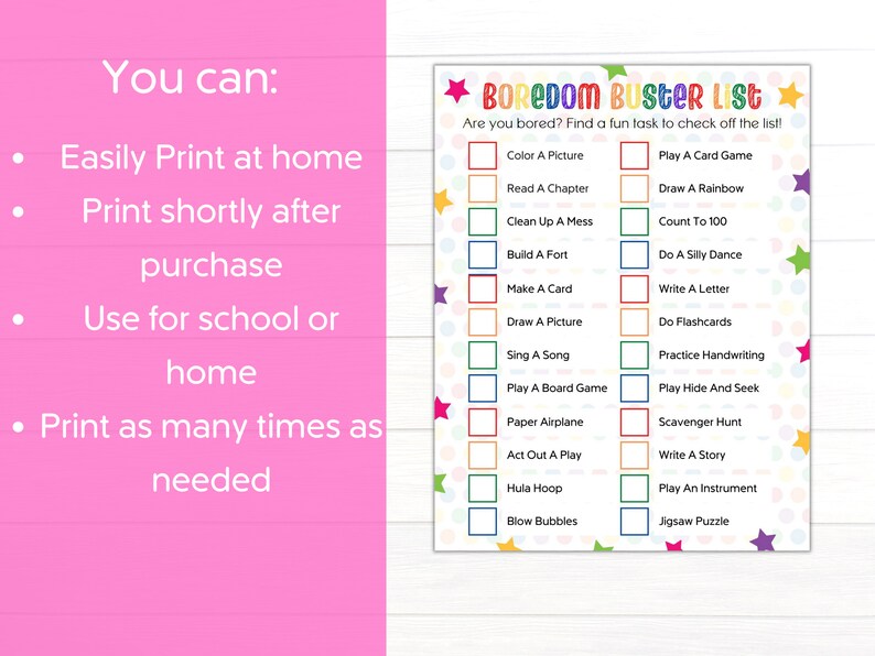 I'm Bored Checklist Printable Checklist Kids Checklist - Etsy