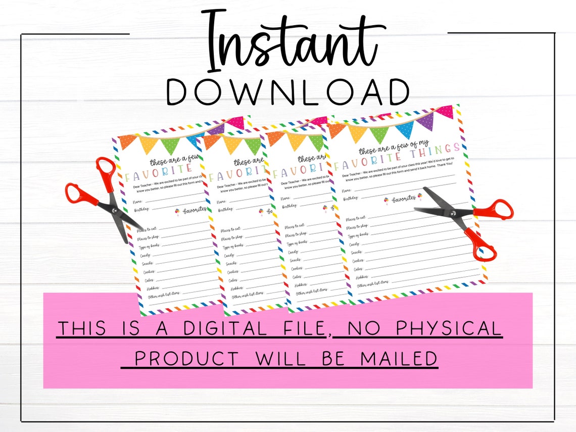 Teacher's Favorite Things Form | Gift Giving Ideas for Teachers | List ...