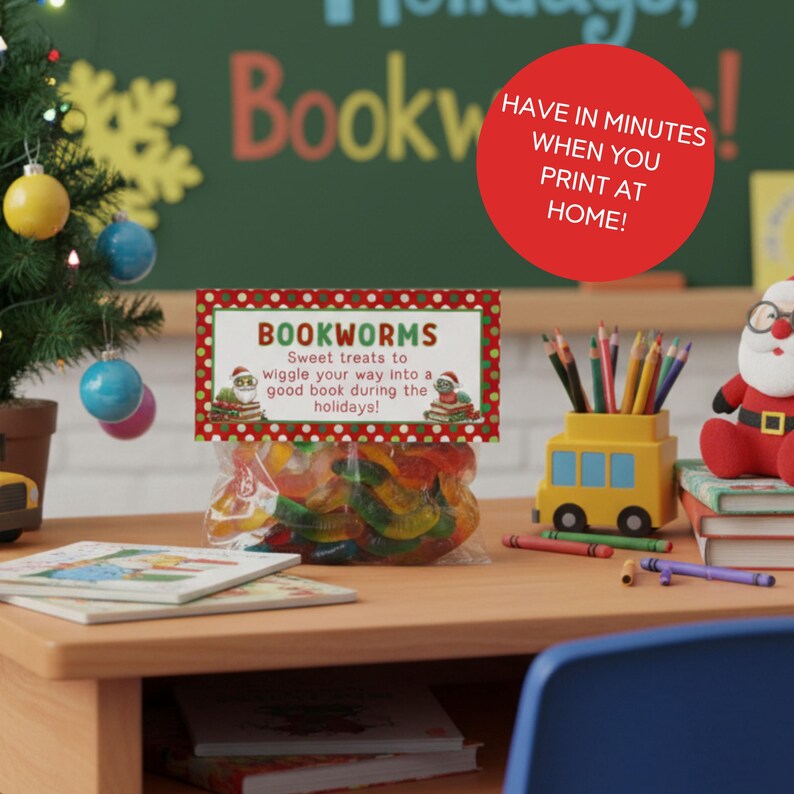 Christmas Bookworm Gift Treat Tag Goodie Bag | Goody Teacher Student ...
