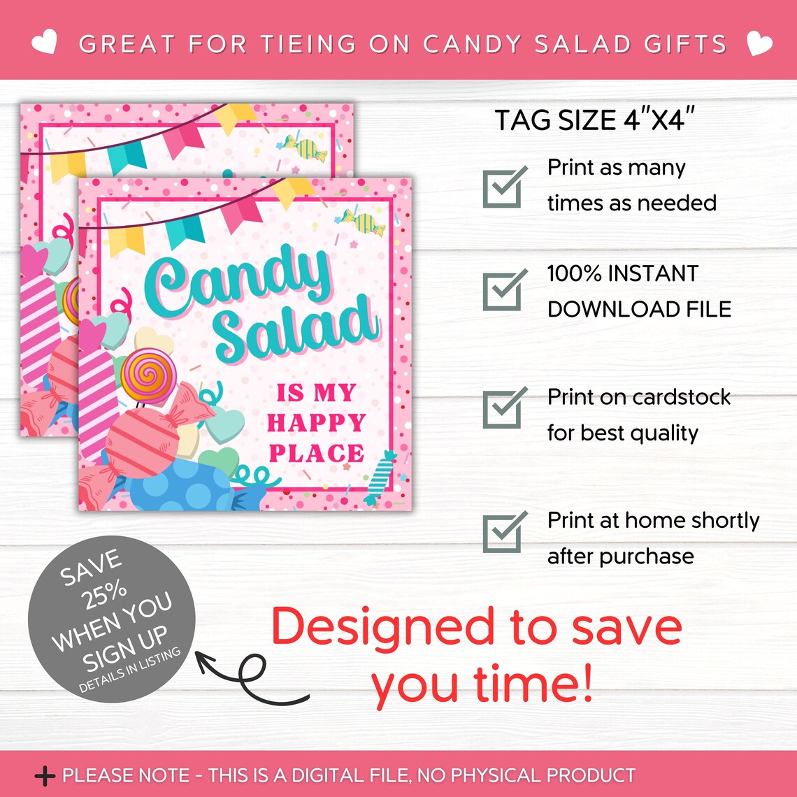 Candy Salad Printable Gift Tag Instant Download | Gifts for Candy ...