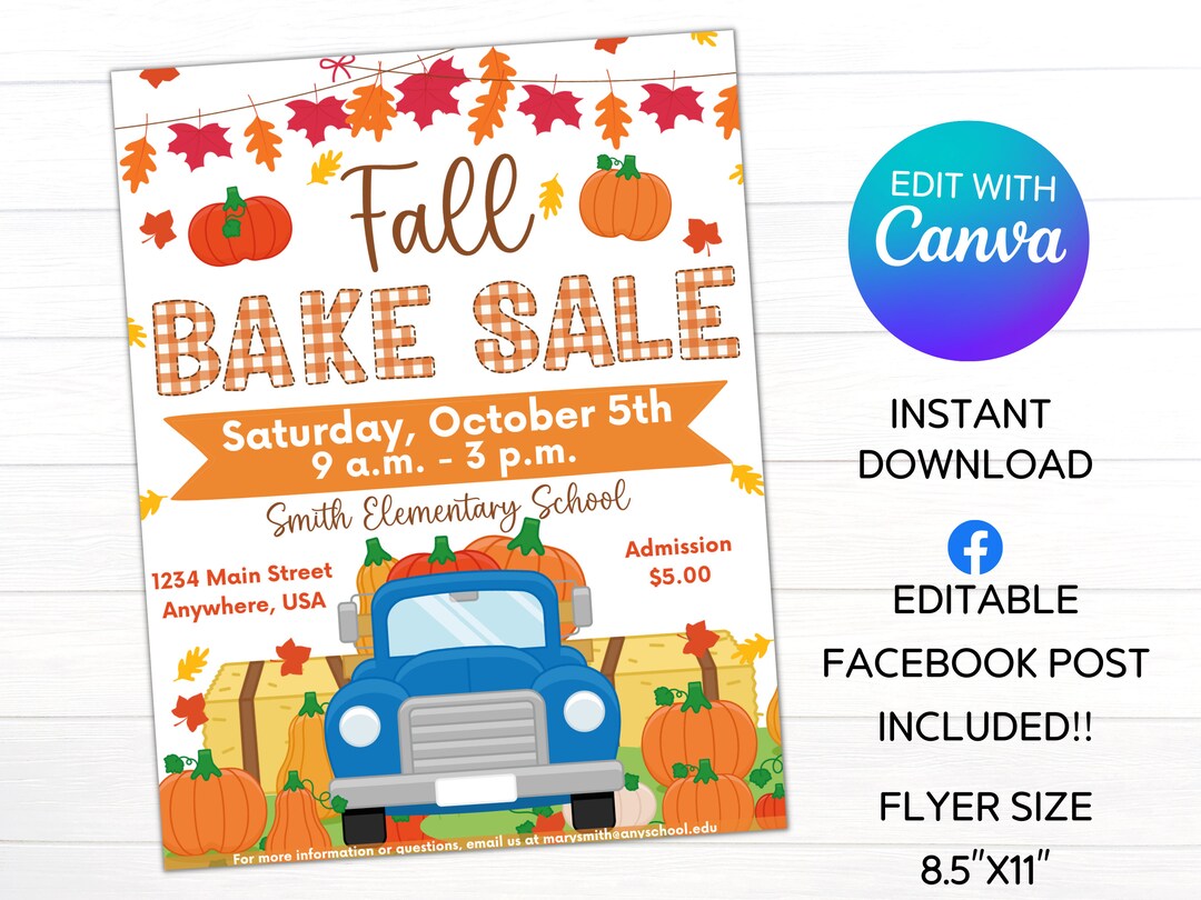 Editable Fall Bake Sale Flyer School Church Bake Sale PTO - Etsy Australia
