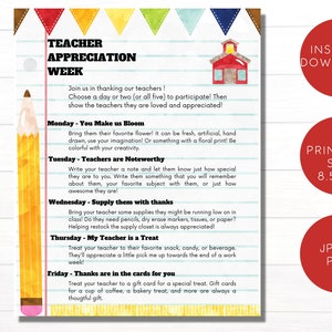 Teacher Appreciation Week Menu Teacher Appreciation Week Itinerary Menu ...