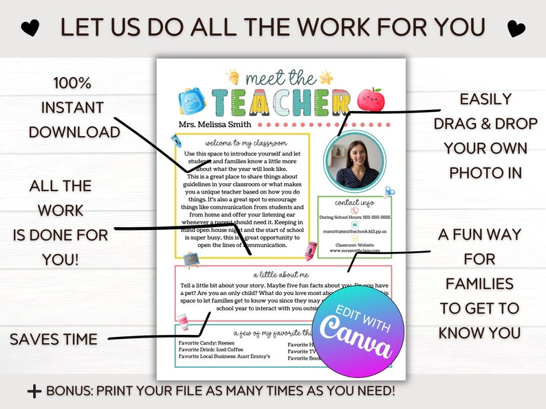 Meet the Teacher Template | Editable Teacher Printable | Editable Canva ...
