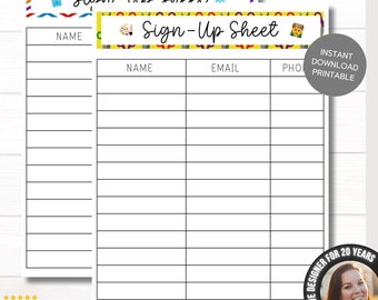 Teacher Volunteer Printable School Pto Pta Sign up Sheet - Etsy