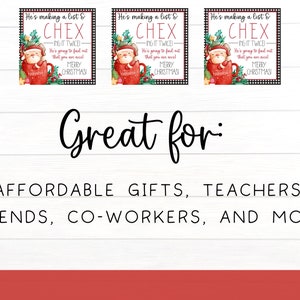 Chex Mix Gift Tag | Printable Christmas Treat Tag | Holiday Treat Tag ...